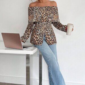 Jackets & Coats | Brown Casual Womens Oneshoulder Leopard Print ...